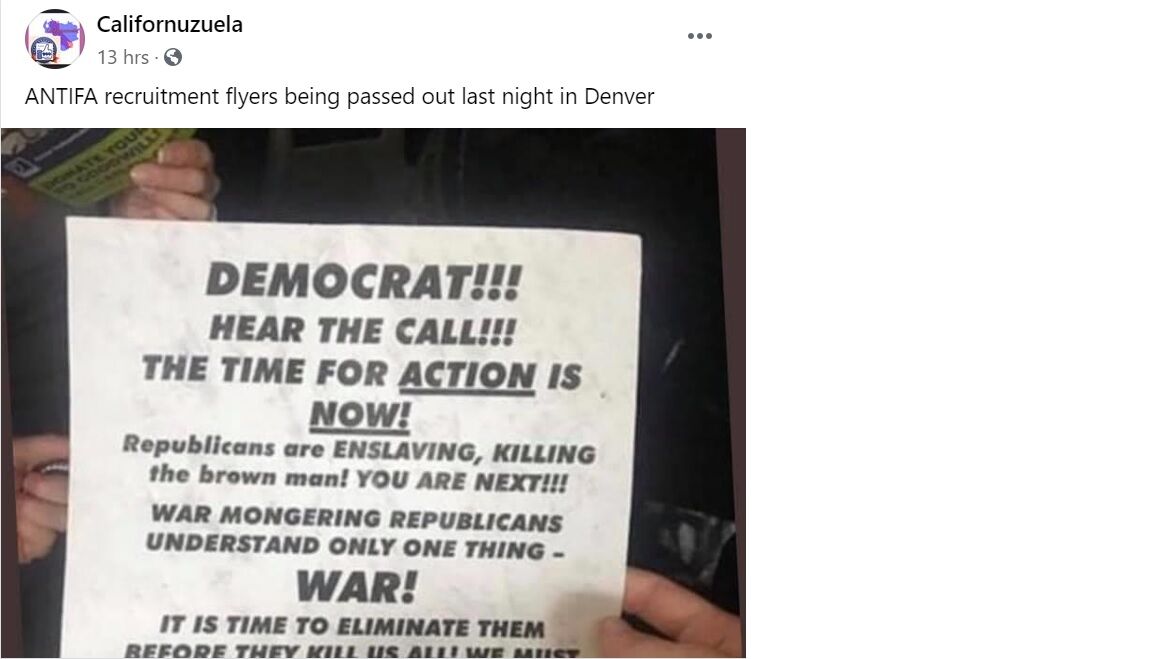 “Antifa recruitment flyer,” likely fake, appears on Facebook after ...